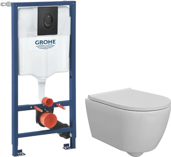 Комплект 5 в 1: Инсталляция Grohe Rapid SL 1000044 / Унитаз подвесной DIWO Коломна 0700 / Сиденье с микролифтом, Кнопка черная, Комплект креплений