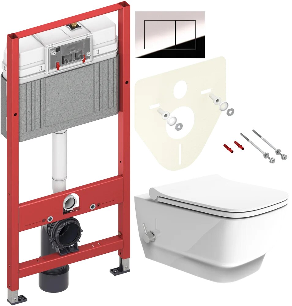 Комплект 3 в 1 Унитаз подвесной Boheme Bello 971-2-W / Сиденье 975-W / Инсталляция с кнопкой TECE Now 9400412