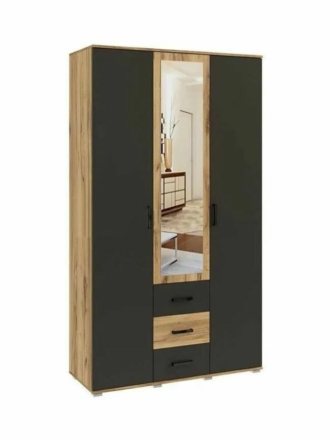Шкаф распашной 3-х ств Белла (гостиная) (Графит, Дуб крафт) 1200х2120х470 мм