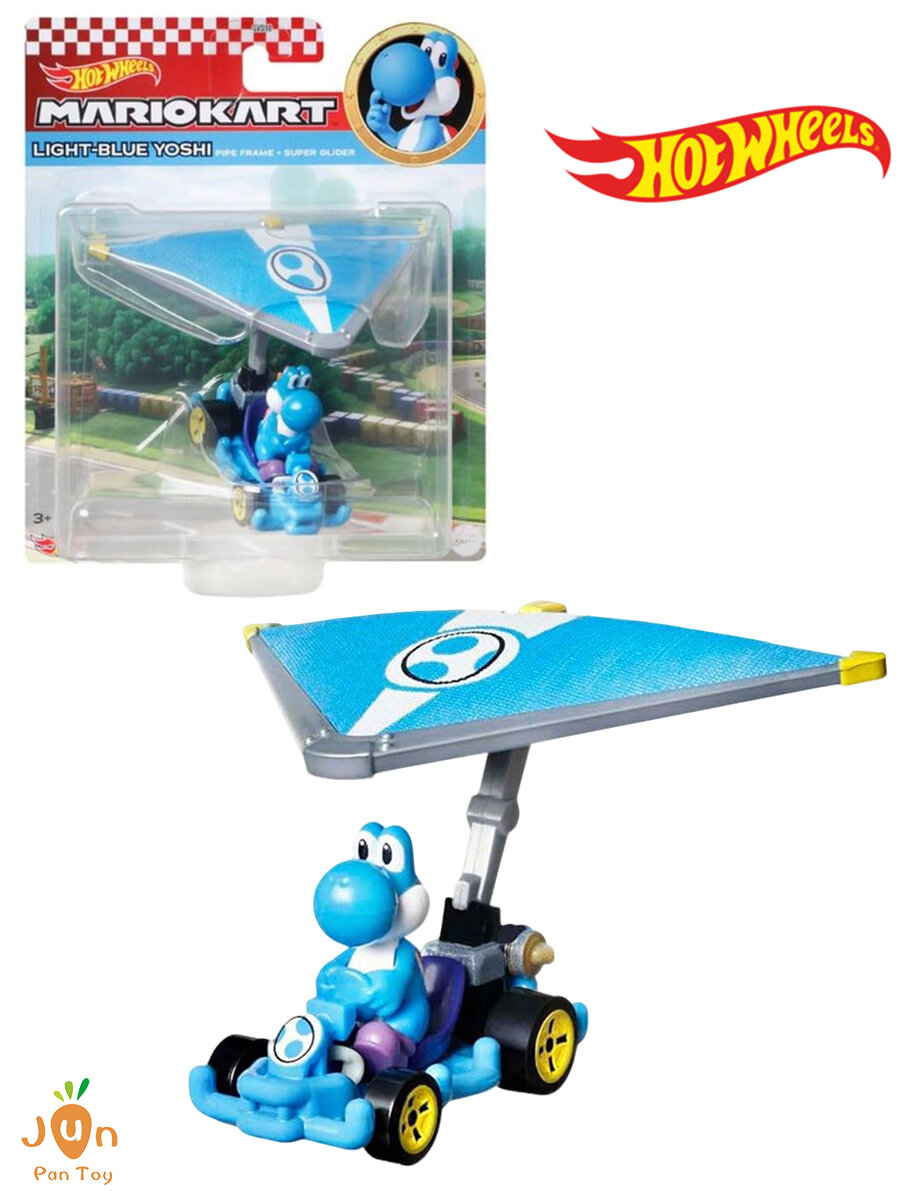 Машинка 1:64 Mattel Mario Kart Light-Blue Yoshi / Детская игрушка Марио Картинг с планером, подходит для детей от 3 лет и старше