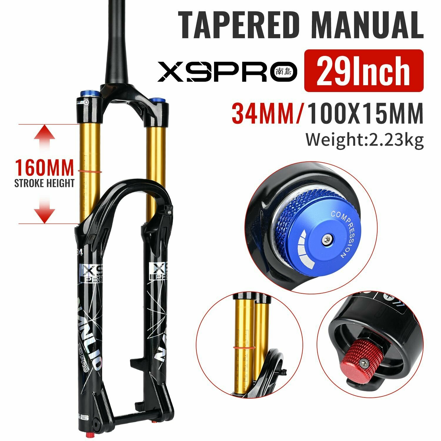 Nanlio X9 Pro Велосипедная вилка с амортизацией 26 27,5 29 дюймов 34 мм 140/160 мм регулировка демпфирования и отката передняя вилка для горного велосипеда.
