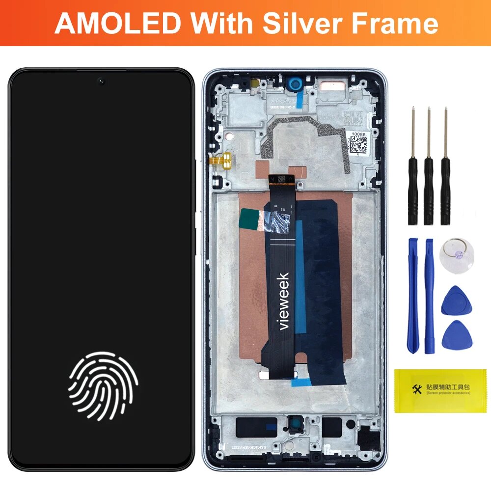 X6 Pro 2311DRK48G AMOLED-экран в сборе для Xiaomi POCO X6 Pro, ЖК-дисплей, сенсорный экран с рамкой, замена дигитайзера With Silver Frame