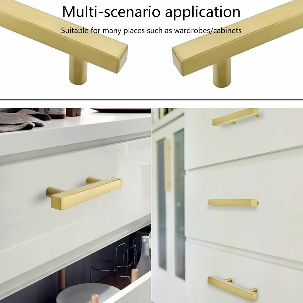 Набор из 10 предметов, квадратная золотистая дверная ручка шкафа-длина 150 мм