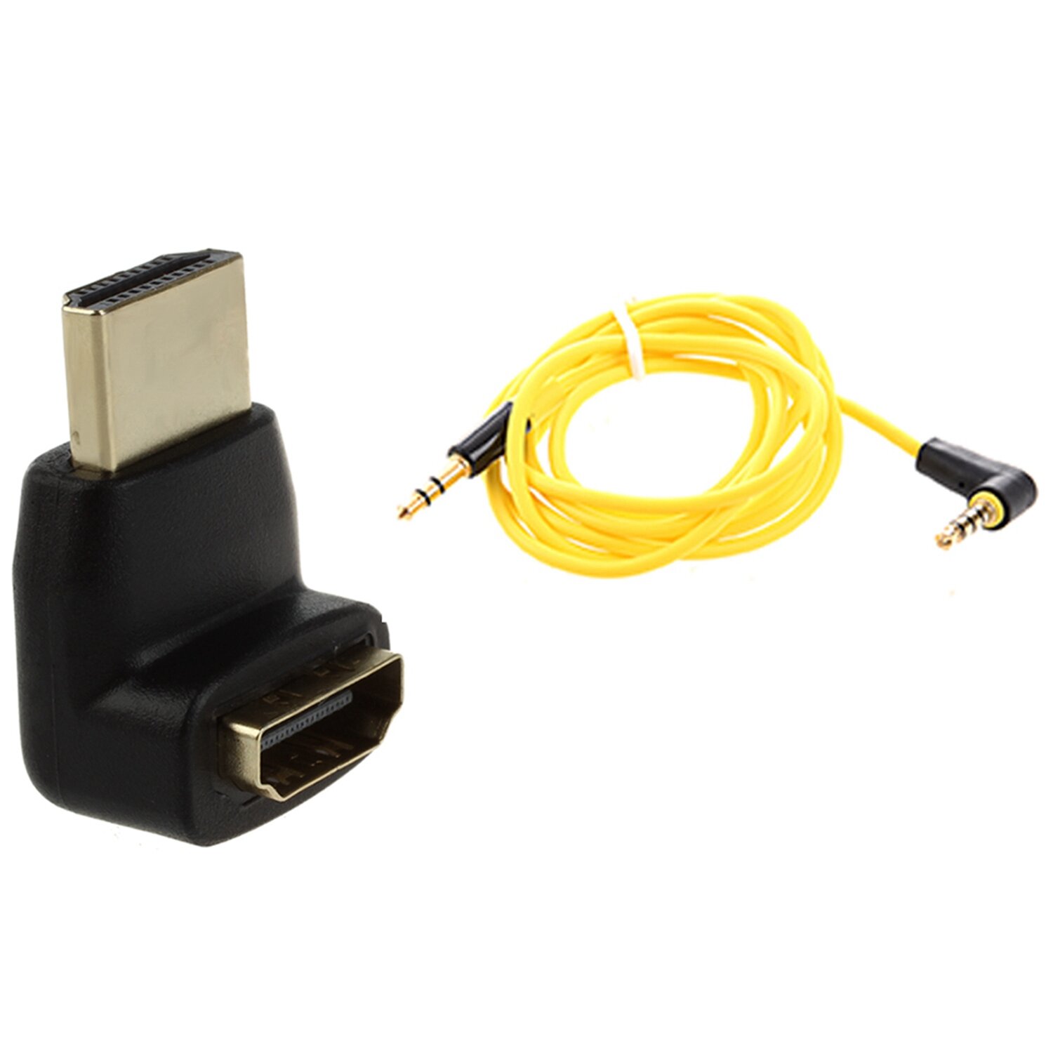Шт. HDMI Port Saver (штекер-гнездо) и 1 шт. 3,5 мм штекер-штекер автомобильный AUX шнур студийный аудио удлинитель изогнутый кабель (желтый)