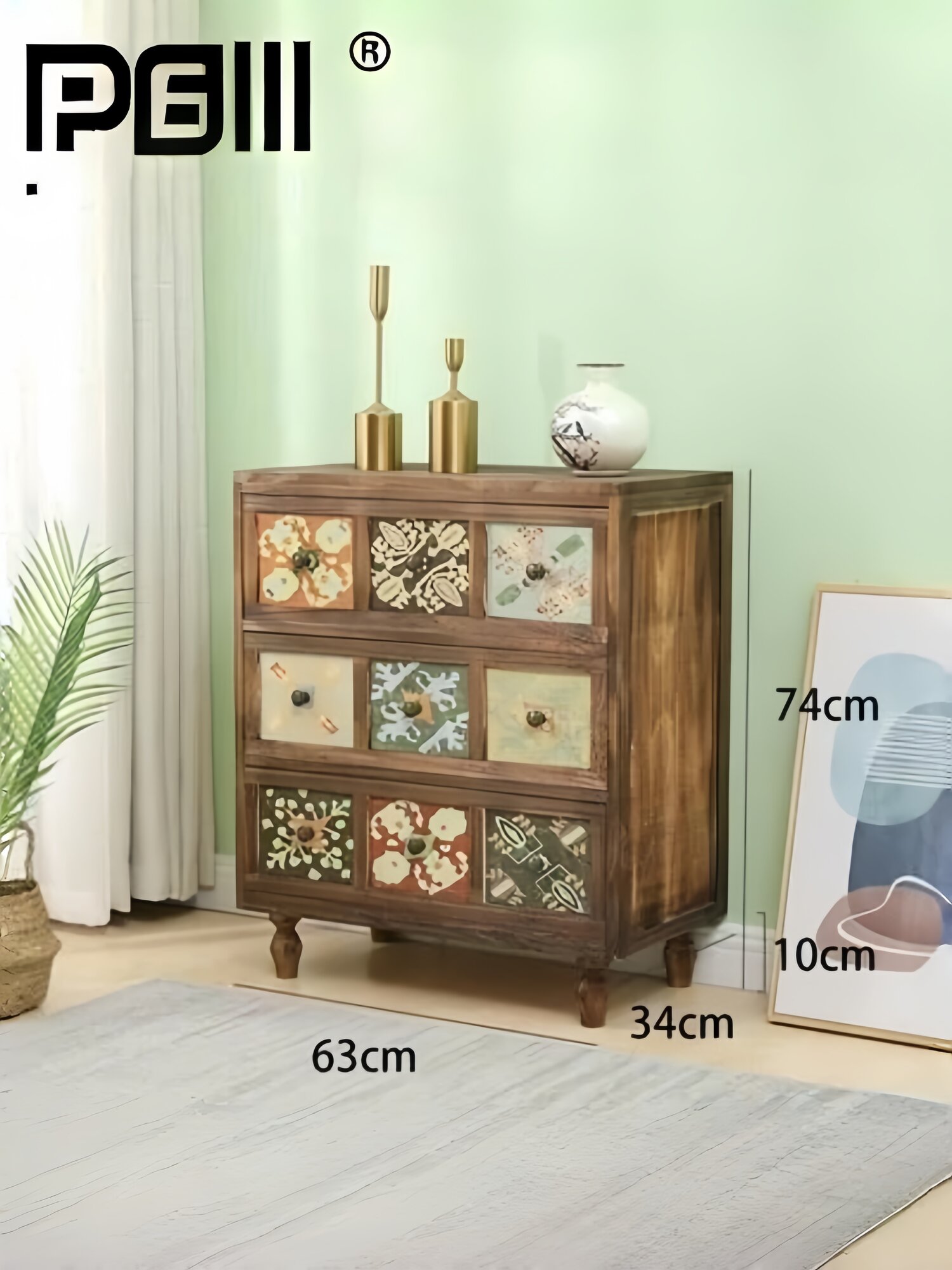 Комод-секретер ZXC, 9 выдвижных ящиков, стиль ретро, МДФ фасад, 63x34x74 см