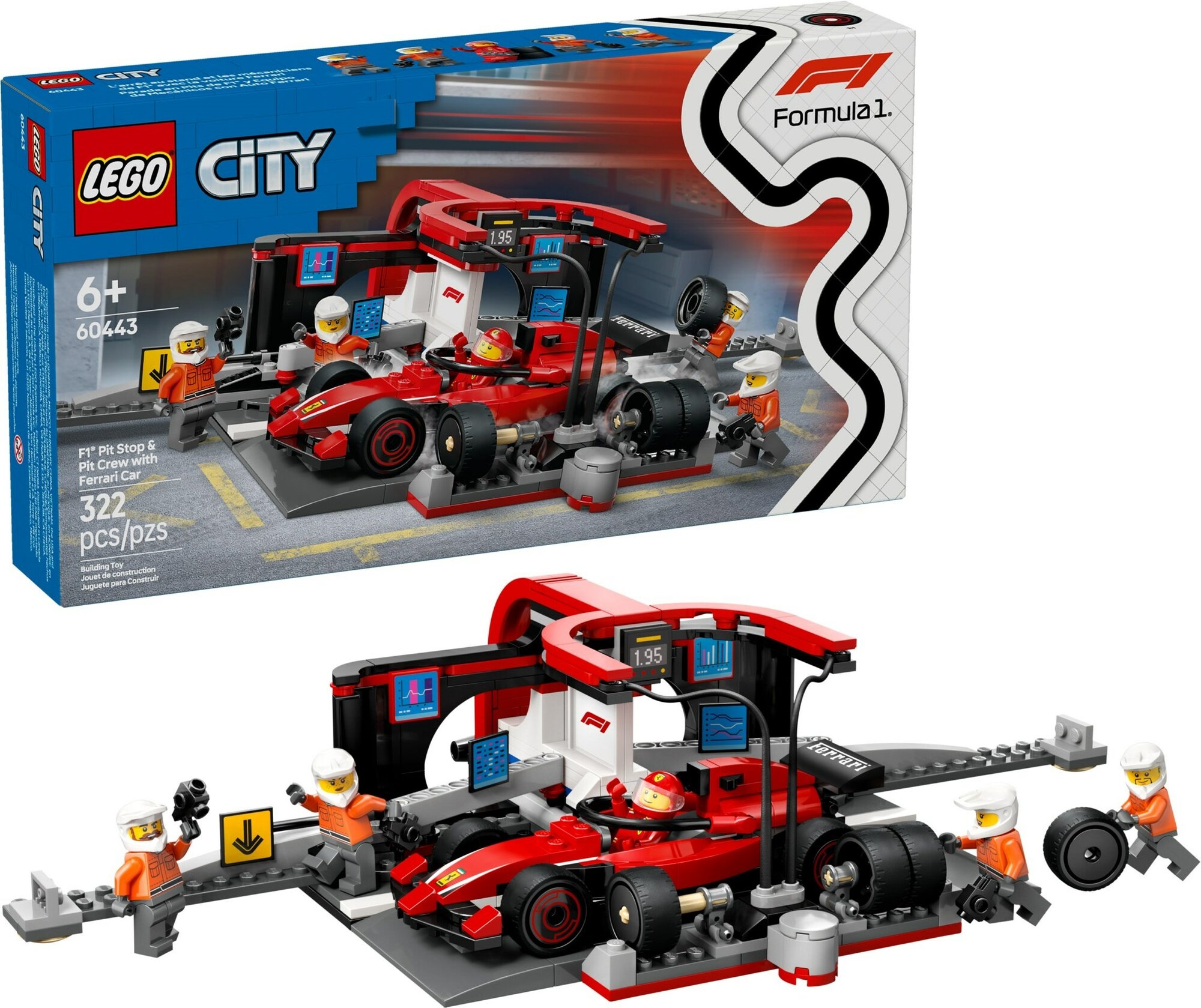 Конструктор LEGO City 60443 Пит-стоп F1 и команда Ferrari, 322 дет.