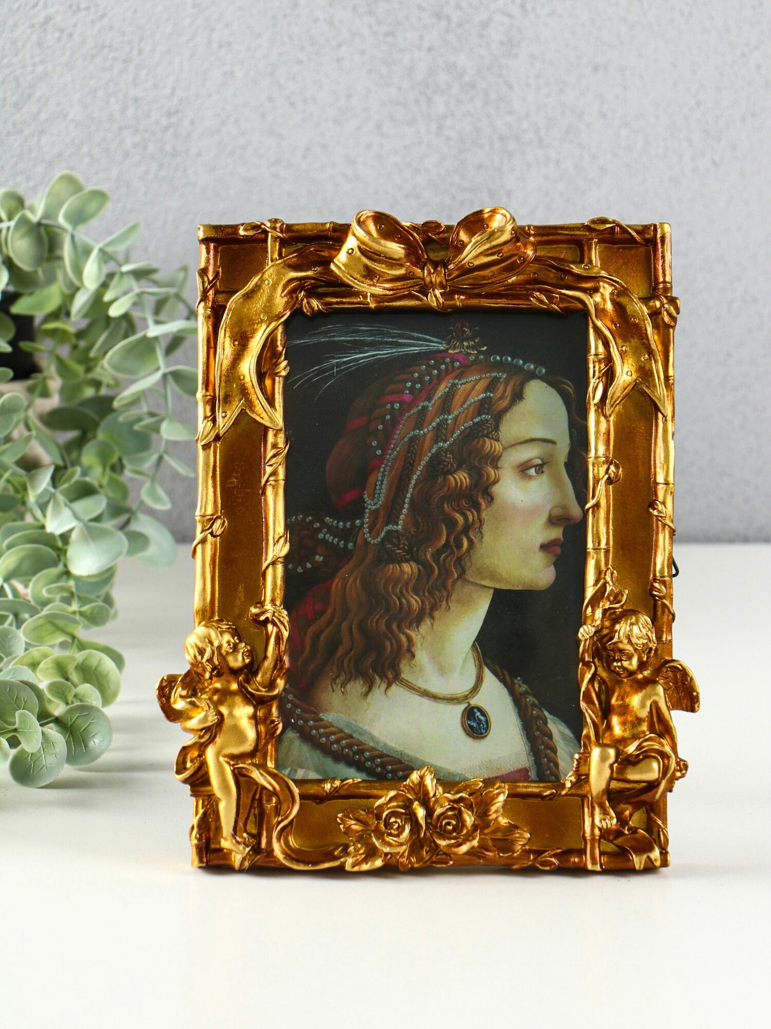 Фоторамка для фото 10x15 см "Ангелы с бантом", полистоун под бронзу, 20x16.5x2.5 см