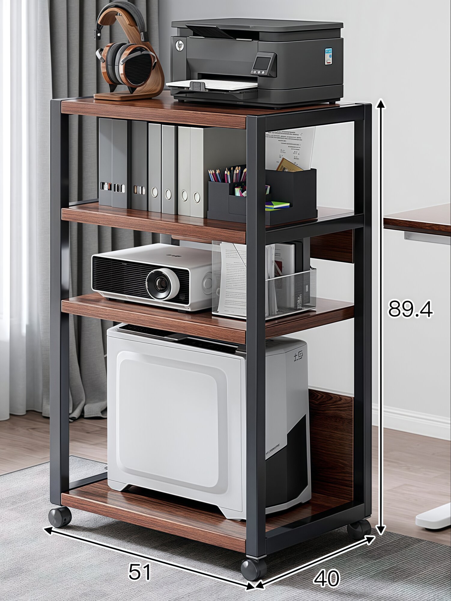 Многослойная стойка YBY, дерево/металл, 60 см x 73 см x 94 см, коричневая