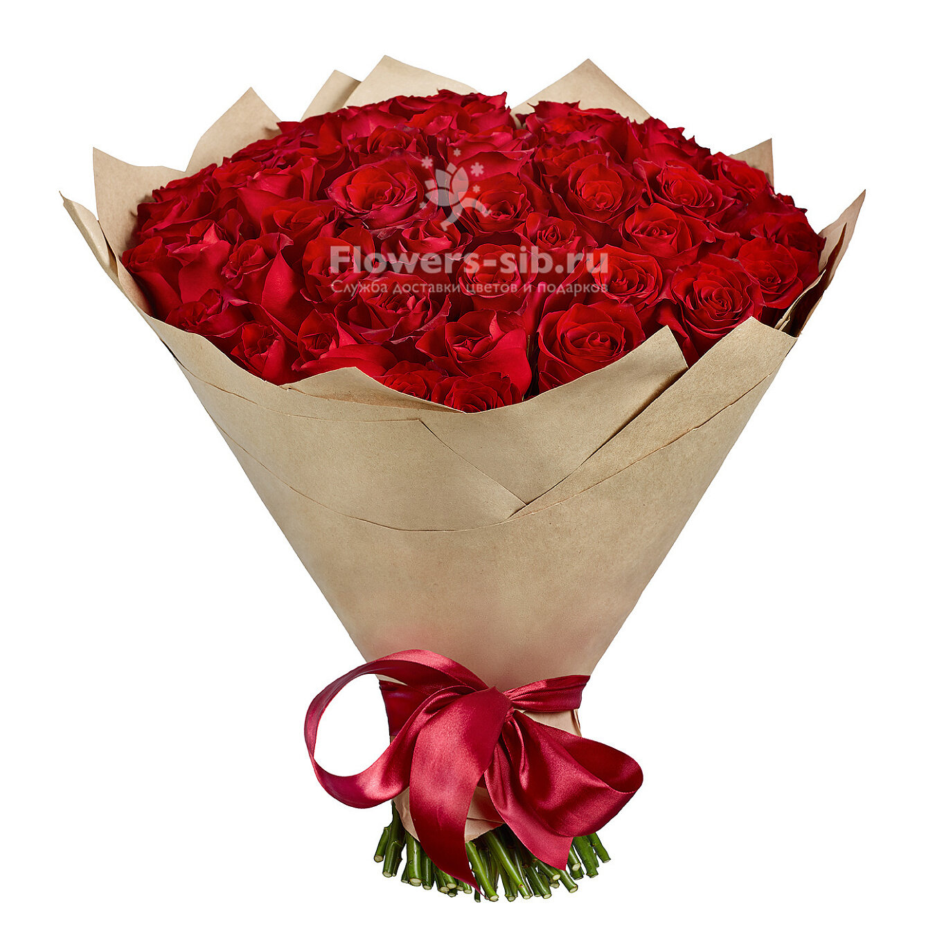 Букет из 55 красных роз, оформленный в оригинальную упаковку