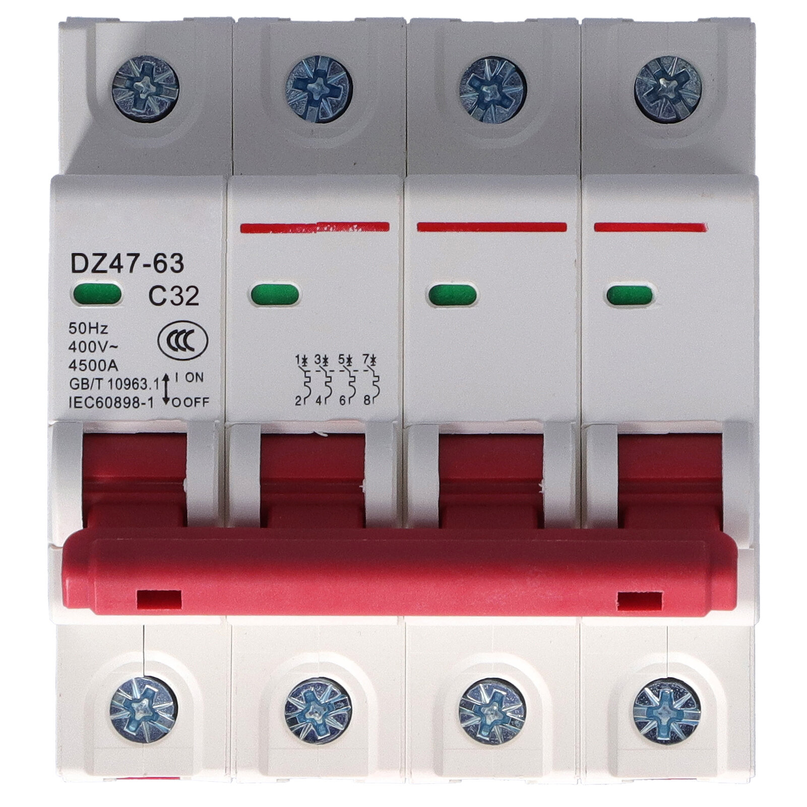 Автоматический выключатель 4P Mini Air Switch MCB Защита от перегрузки, короткого замыкания 400 В для бытовых нужд 32 А