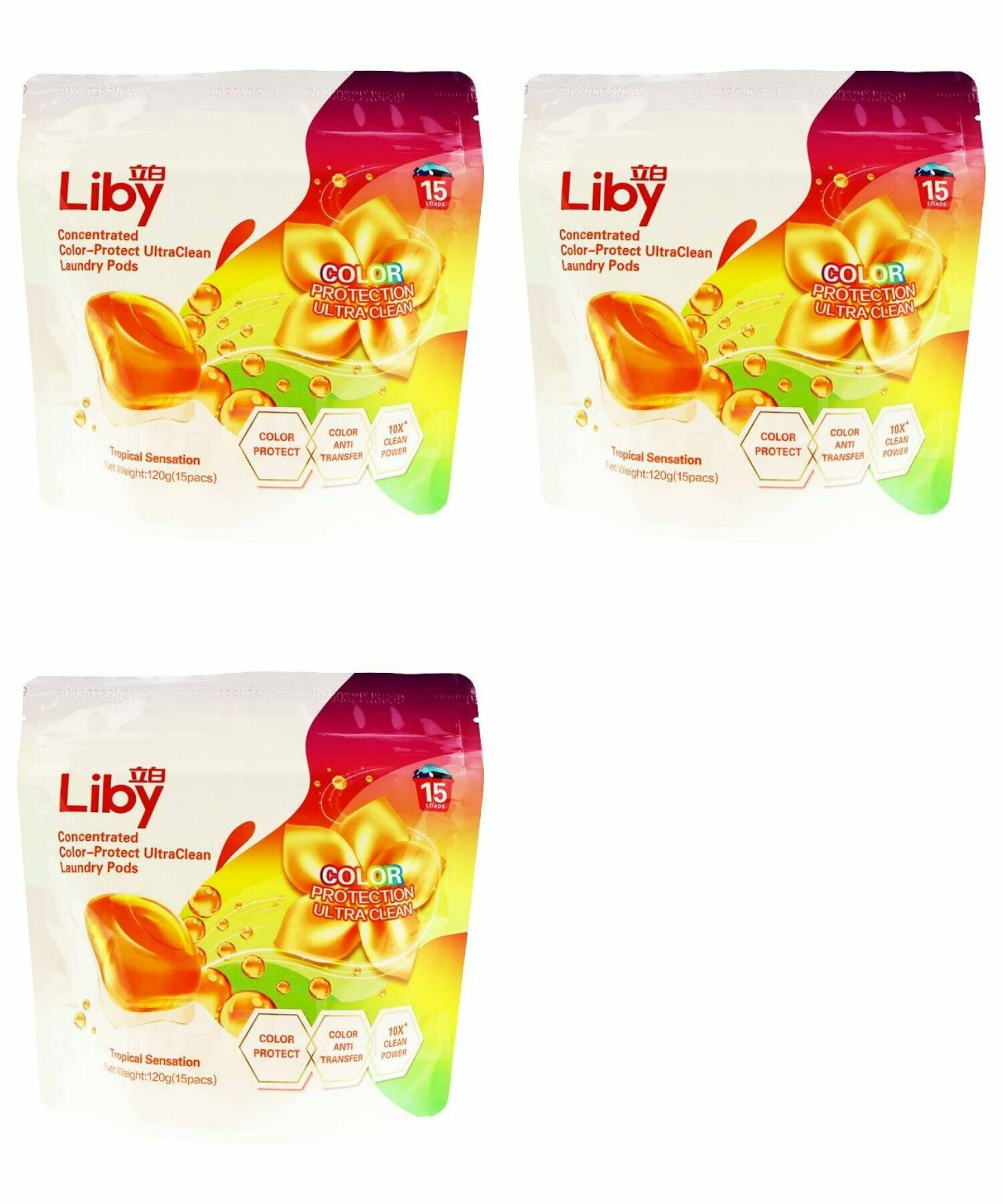Капсулы для стирки Liby, концентрат с кондиционером, Color Защита цвета, 120 гр , 15 шт, 3 уп