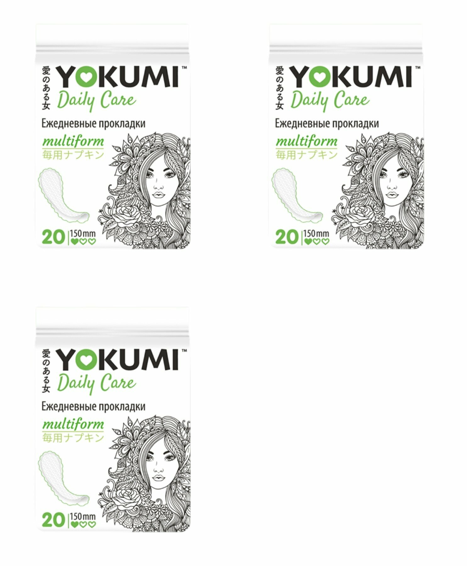 Прокладки женские ежедневные YOKUMI Daily care Multiform, 20 шт, 3 уп