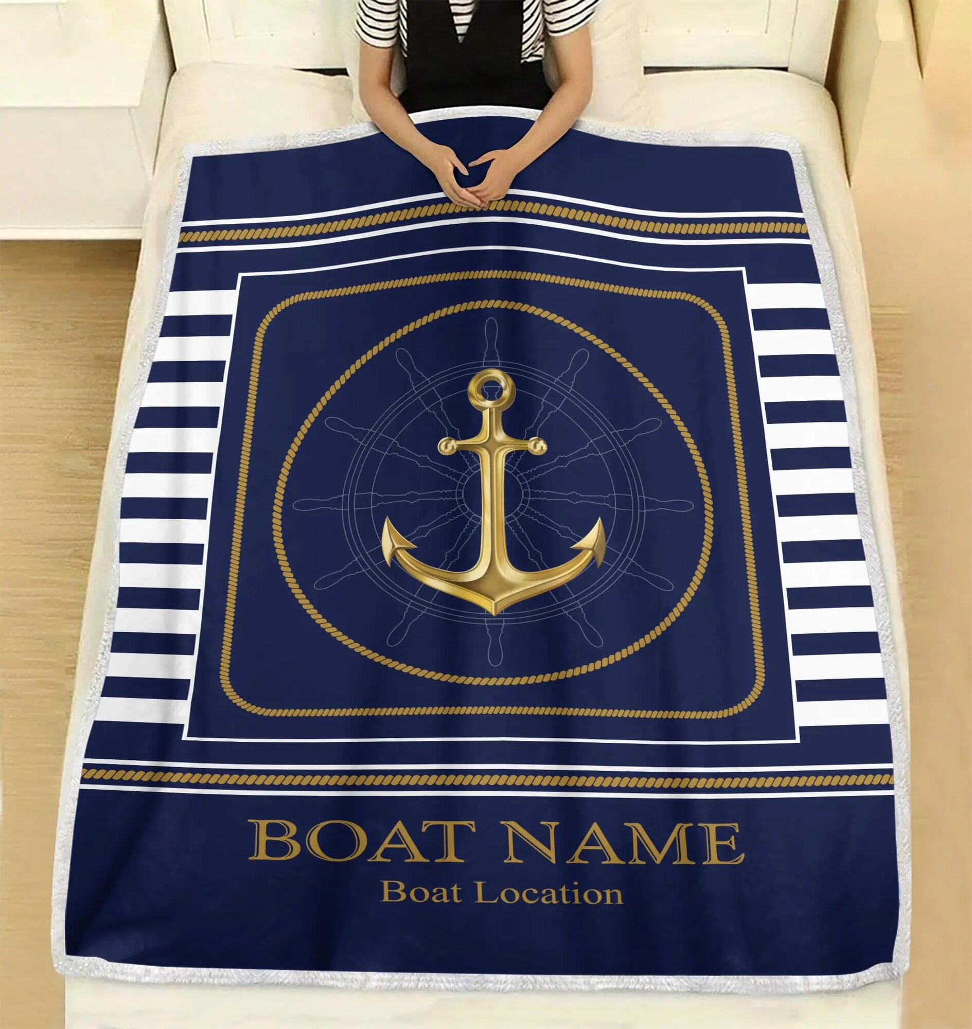 Персонализированное одеяло с якорем из полиэстера Темно-синий, 228x228cm-US-Queen, 25
