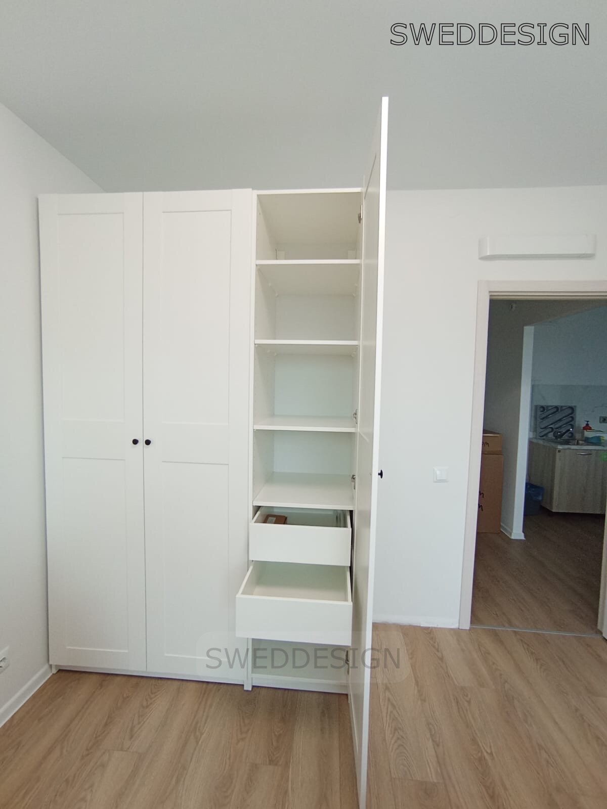 Шкаф икеа, пакс/макс, 150x61x233 см, с ящиками и доводчиками, белый