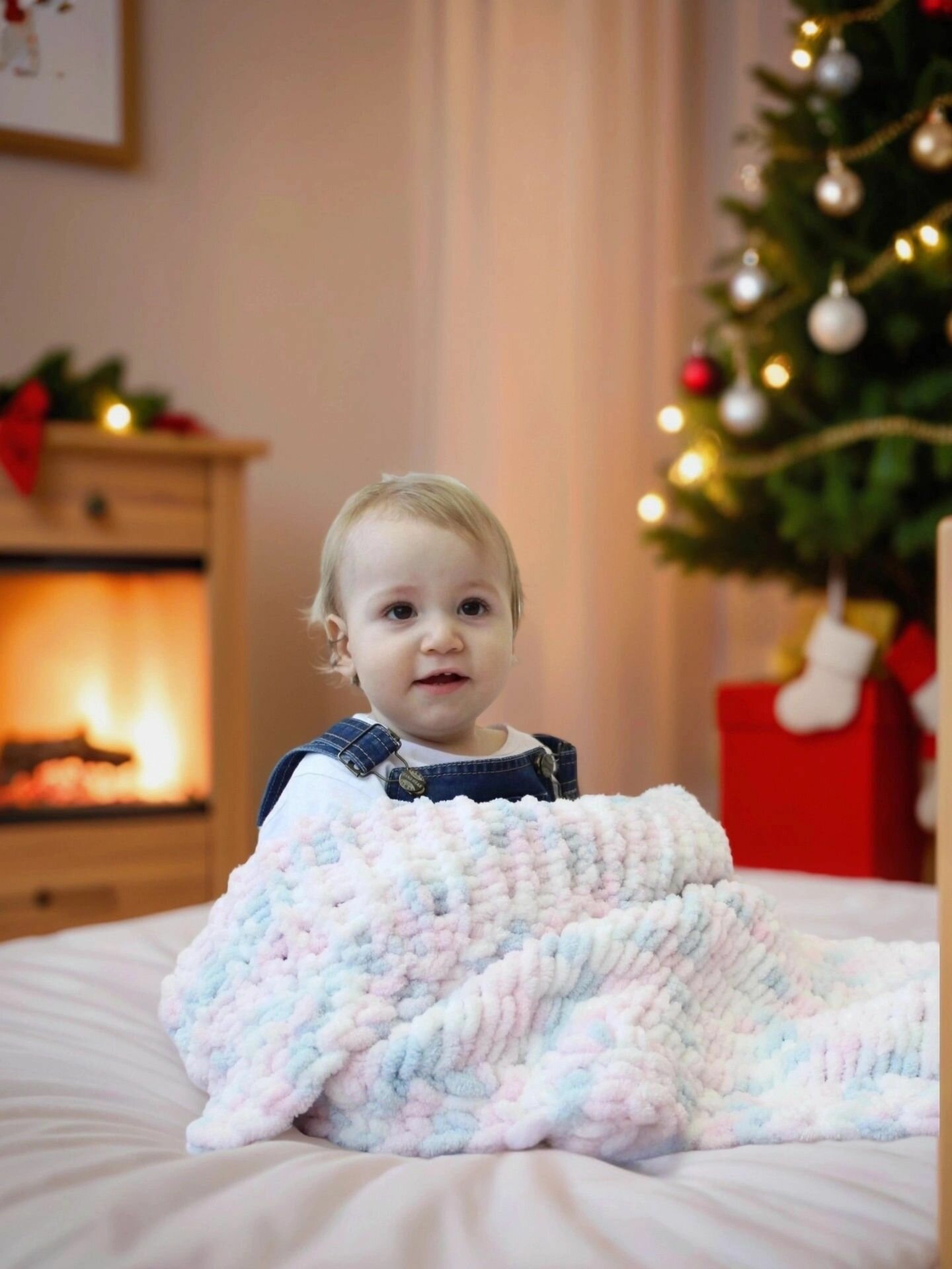 Подарочный набор для вязания "Детский Пледик", мягкая пряжа, белый цвет