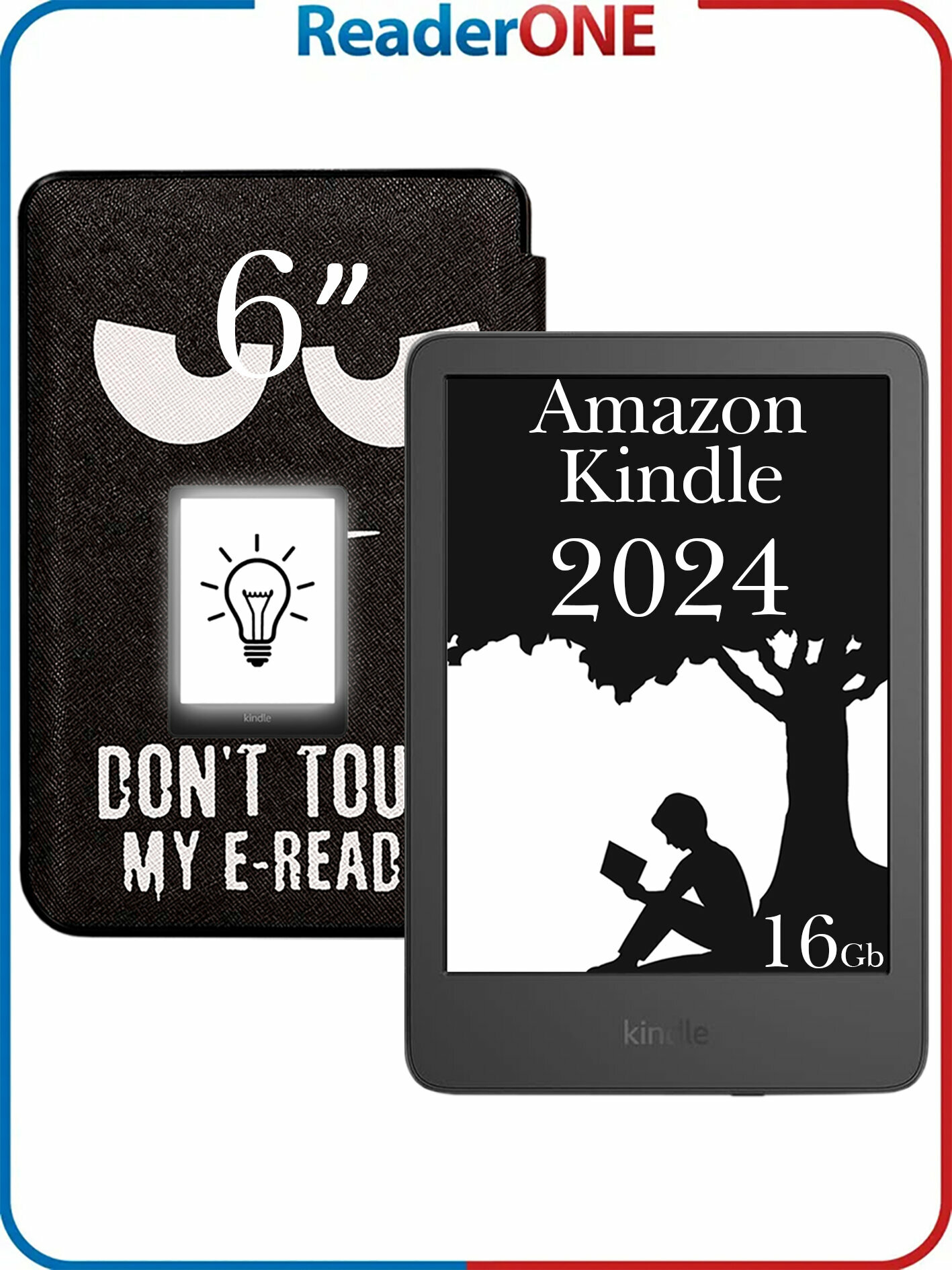Электронная книга Amazon Kindle 11, 6", 16Gb, 2024, Wi-Fi, подсветка, Special Offer, чёрная, с обложкой ReaderONE