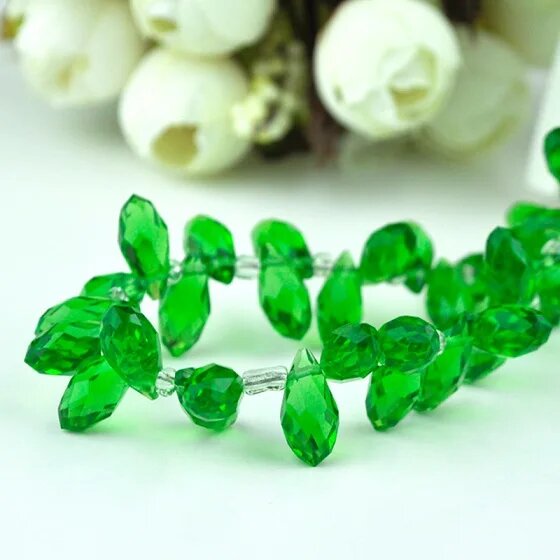 КоMee хрустальные бусины капли воды 6x12 мм 50 шт. Изумрудный, grass green