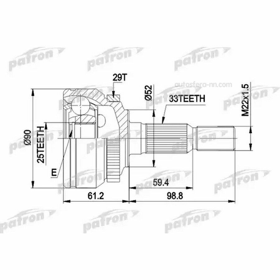 PATRON PCV1269 ШРУС наружн к-кт 33x52x25 ABS:29T SAAB: 900 2.0/2.3/2.5 93-98, 9-3 2.0/2.0T/2.2TiD/2.3i 98-02, с ABS 29