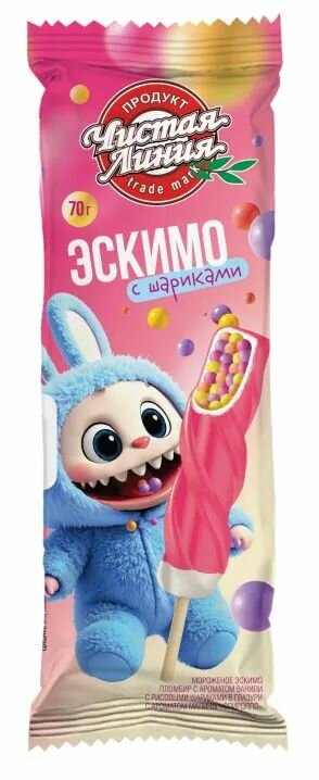 Эскимо с рисовыми шариками в малиновой глазури 70 г, Чистая Линия