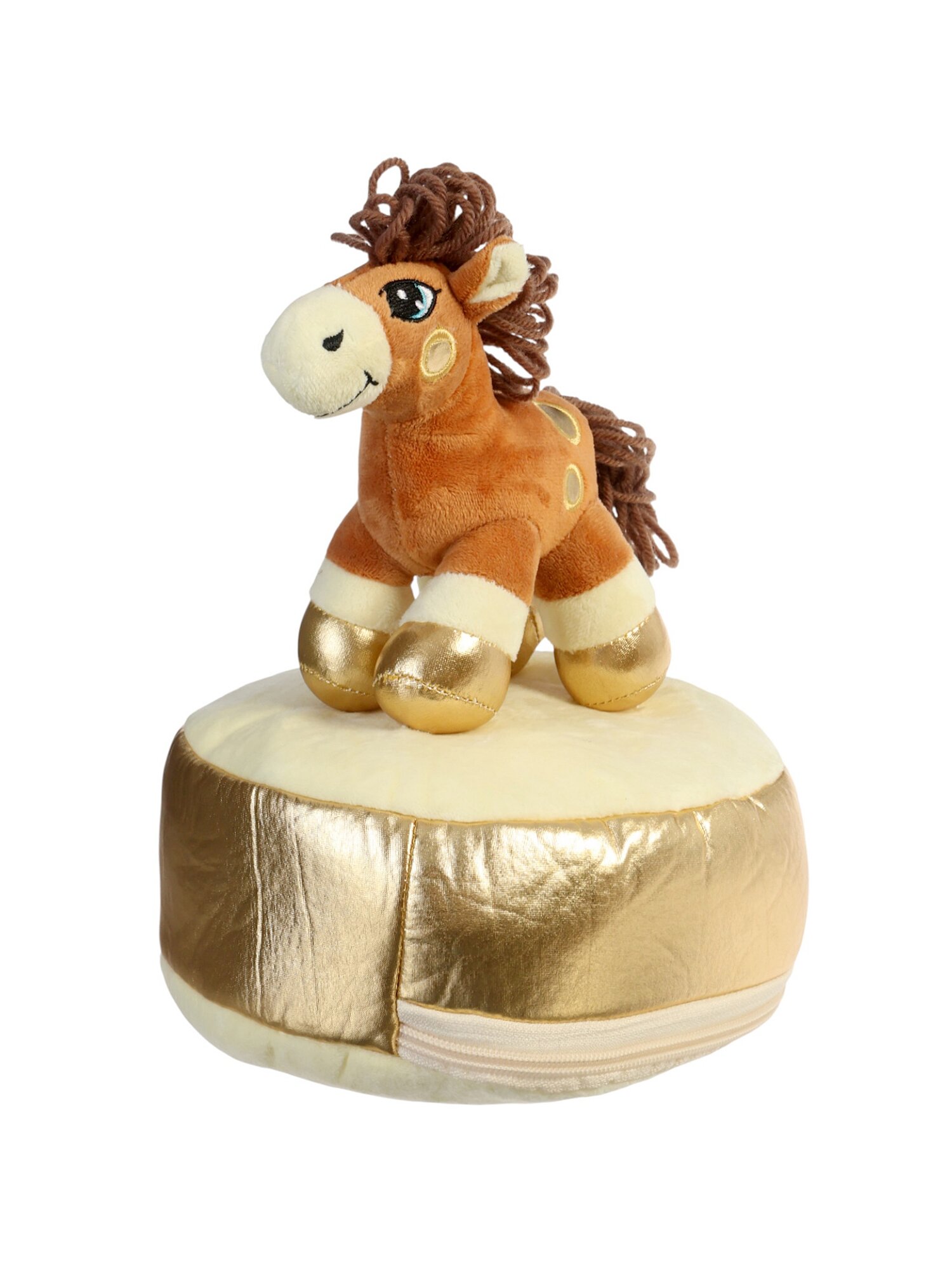 Мягкая игрушка-конфетница «Веселая лошадка», золотистая подушка с отделением для сладостей, 21 см, оригинальный подарок