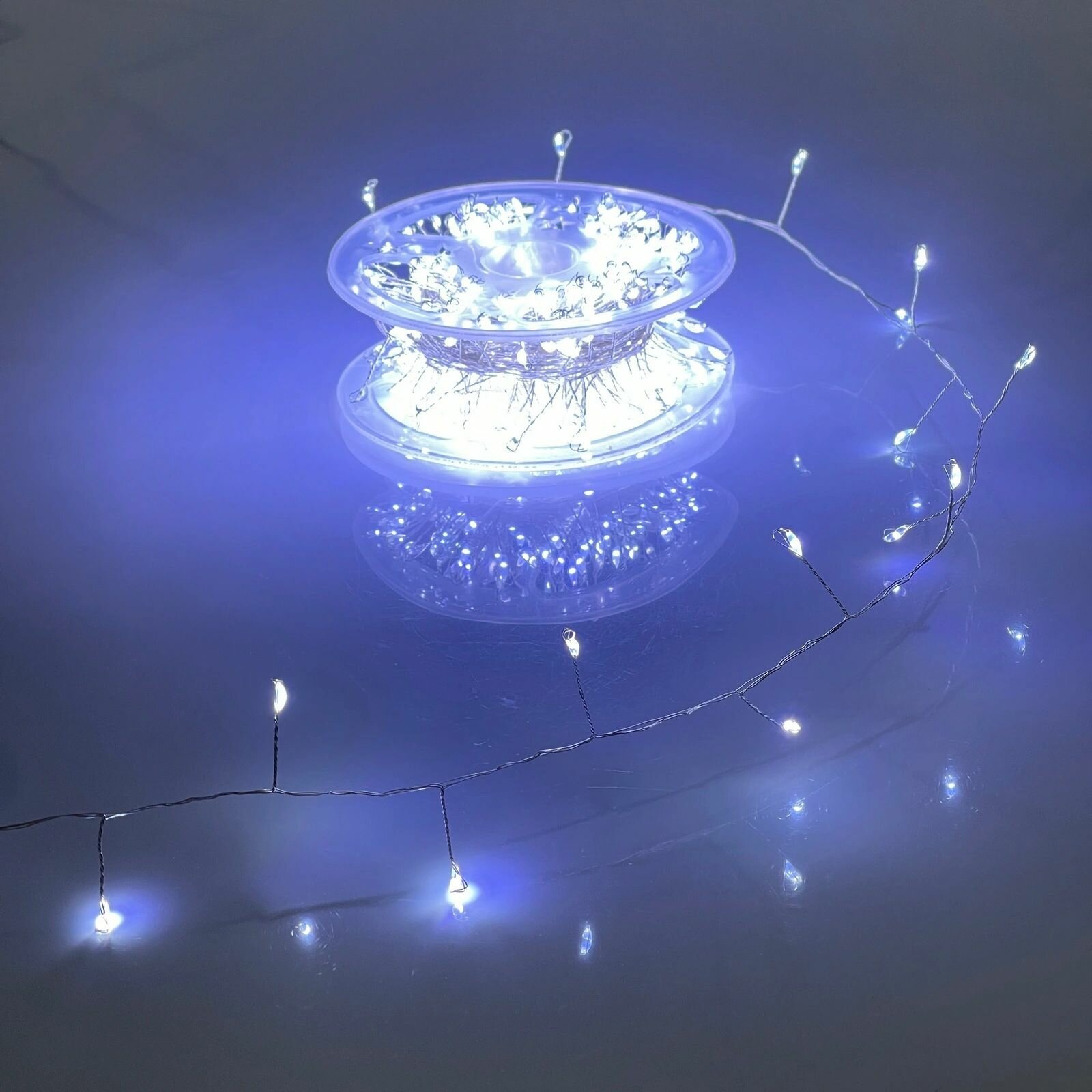 Гирлянда роса на катушке для дома "Мишура" 20 м 500 LED ламп IP40 холодный белый свет для интерьера декора комнаты