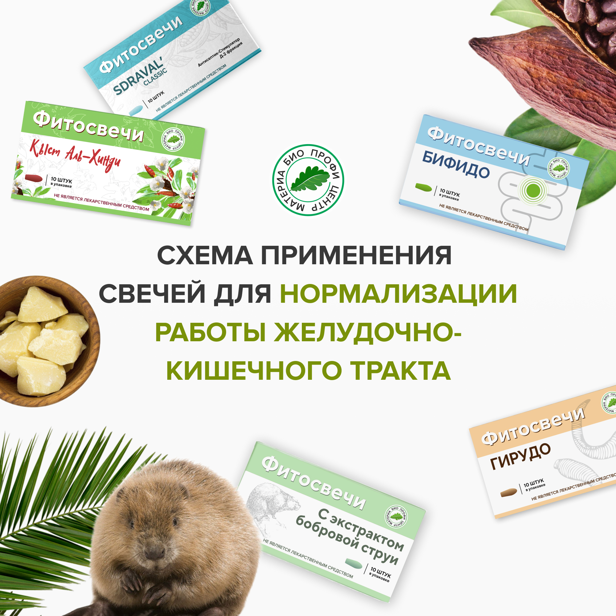 Набор свечей "Нормализация работы ЖКТ", 5 уп. (Кыст Аль-Хинди, Гирудо, с бобровой струей, SDRAVAL' CLASSIC, Бифидо)