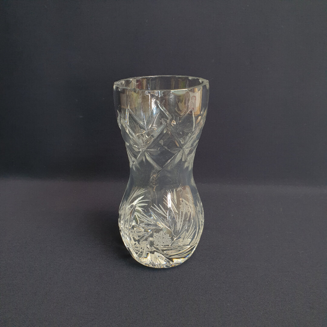 Ваза для цветов 18 см, хрусталь, ручная резка, 500 мл. Винтаж, СССР.
