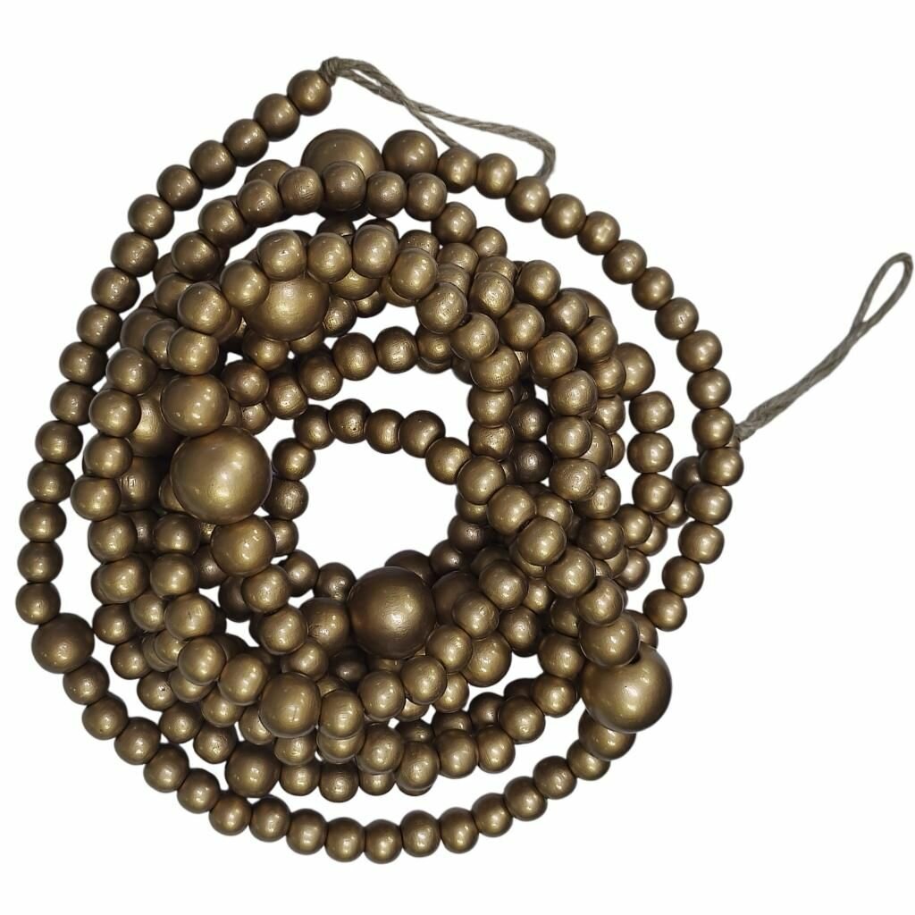 Деревянная гирлянда из бисера, Рождественские бусы, елочные украшения-золото