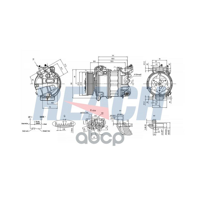 Компрессор кондиционера Land Rover Discovery 17-, Range Rover 16-, Range Rover Sport 16- REACH арт. 1.74.20417