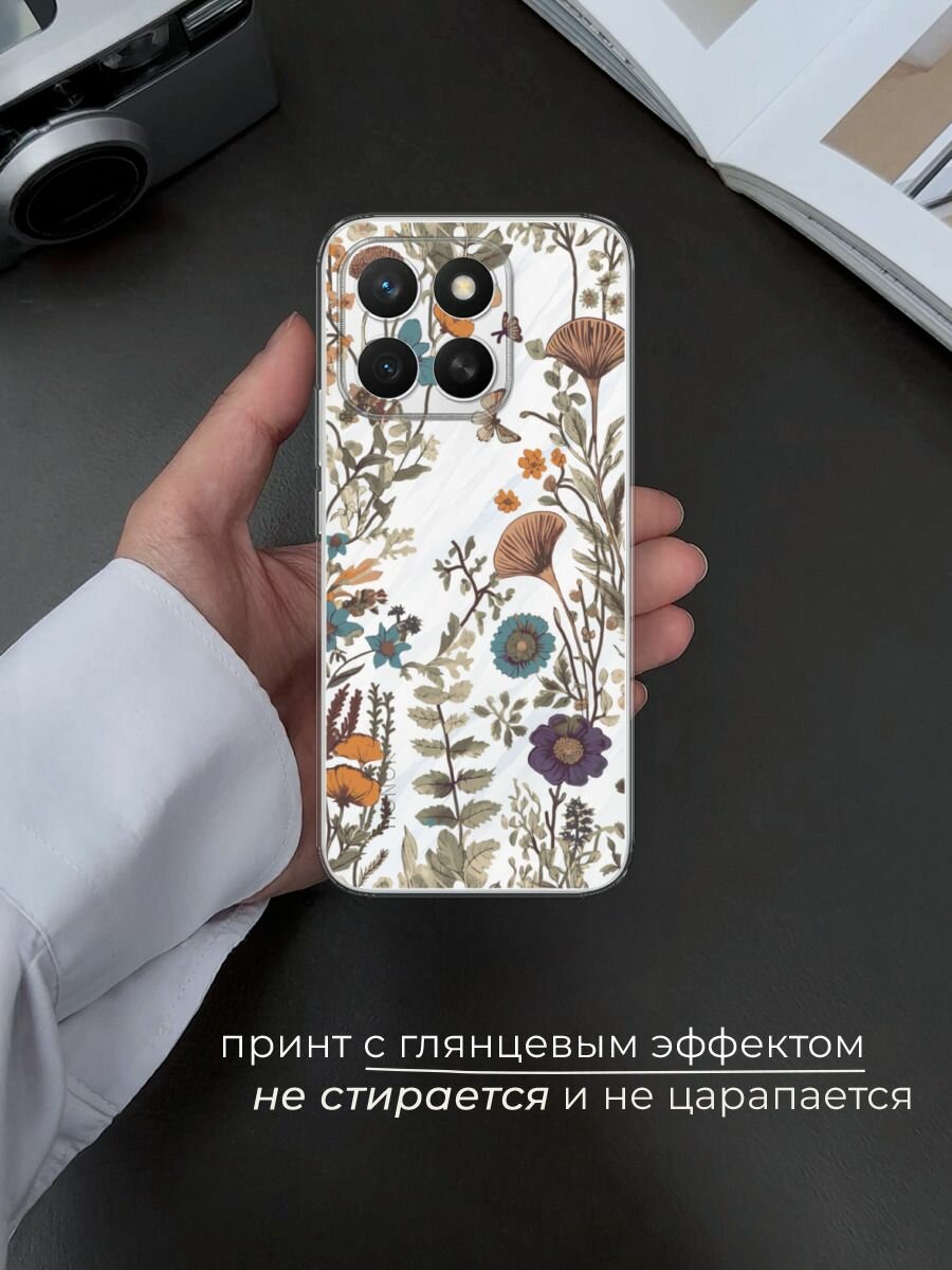 Чехол на Honor X8c / Хонор X8c с принтом Сухоцветы и бабочка — фото 1
