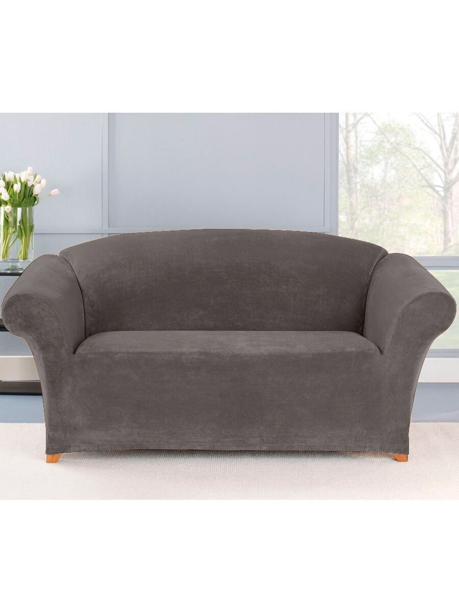 Чехол на двухместный диван Бруклин кофе с молоком, стрейчевый велюр, Виктория Хоум Декор