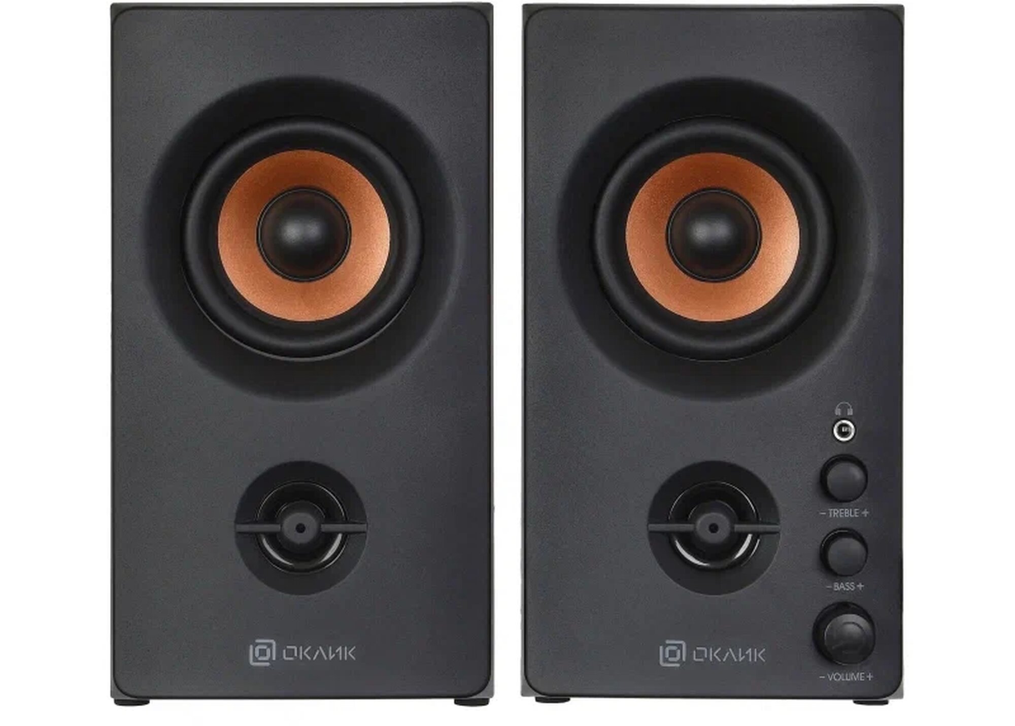 Колонки Оклик OK-164, фазоинверторный тип, 30Вт, 2.0, MDF/пластик, чёрные