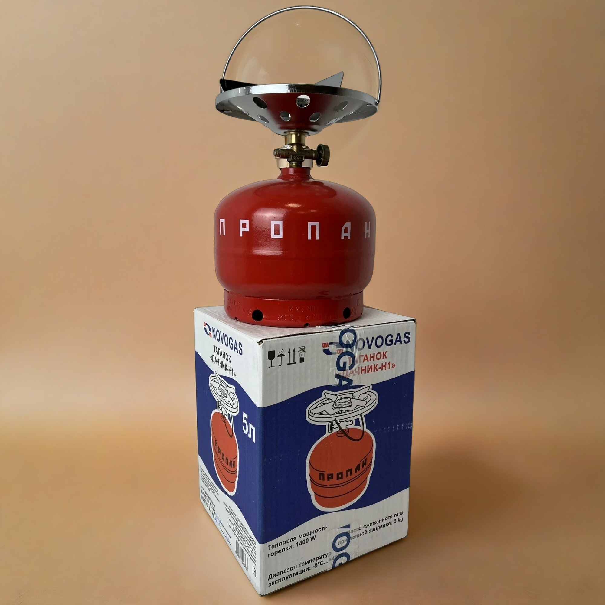 Таганок Новогаз Н1 "Дачник" 5л, туристический, газовый, с горелкой, 1.4 кВт, красный