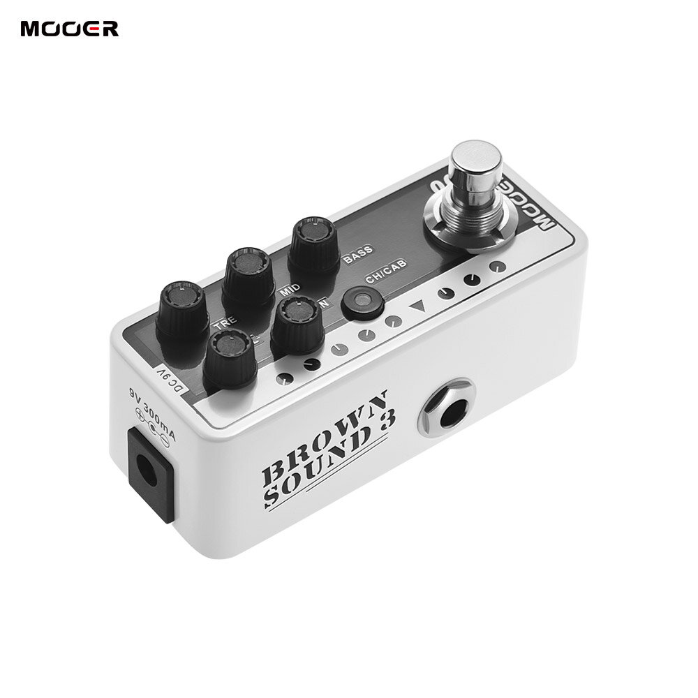 MOOER MICRO PREAMP Series 005 BROWN SOUND 3 Modern Day 80s Digital Preamp Preamplifier Guitar Effect Pedal True Bypass, Metal, Input 1/4" Monaural Jack 1M ohms, Output 1/4" Monaural Jack 100k ohms, Power Supply DC 9V Center, Working Current 220mA, Size
