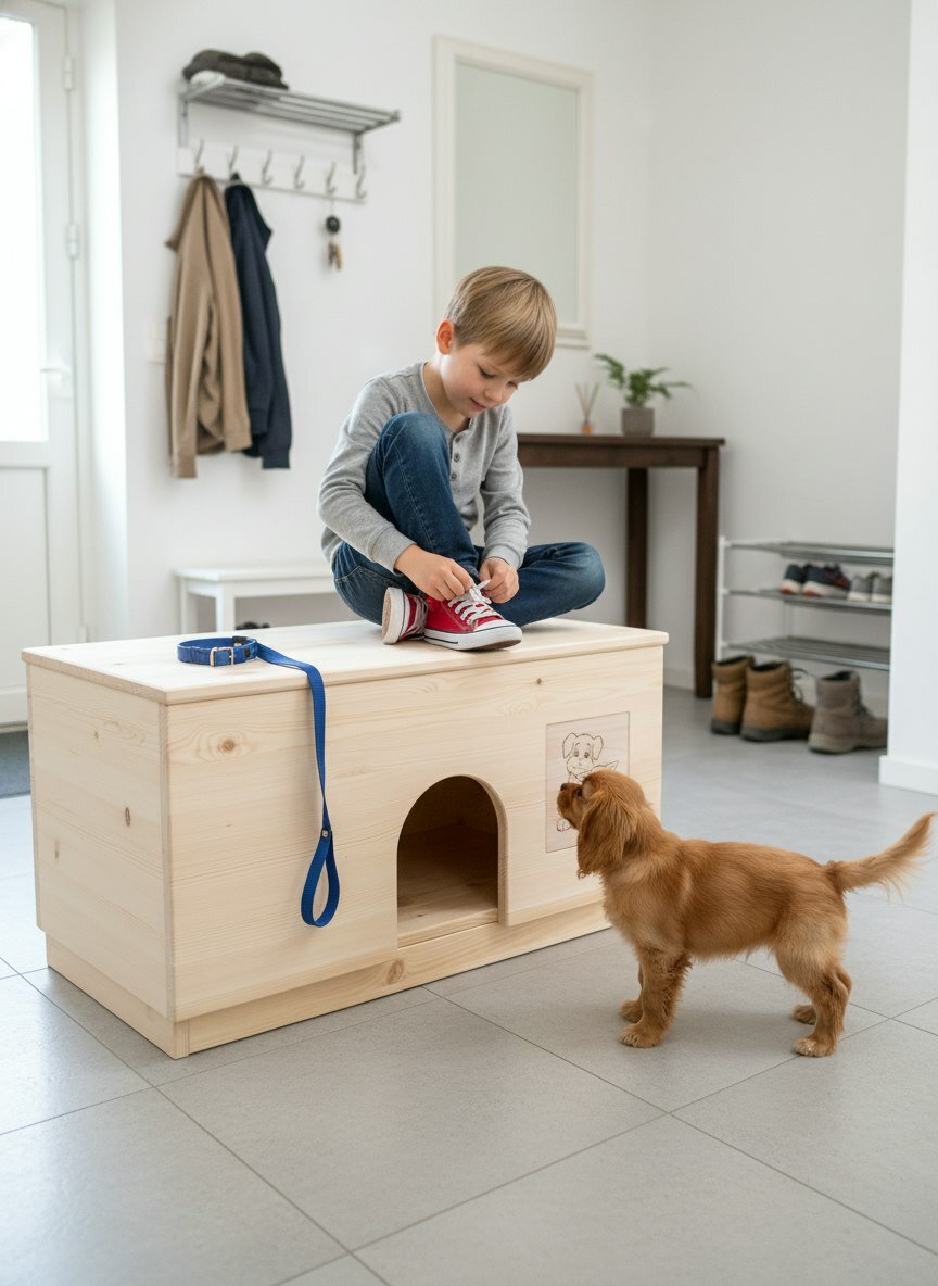 Будка для собаки SkandiMark, для кошек, кроликов, собак, хорьков, из массива сосны с мисками