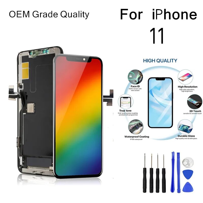 ЖК-дисплей OEM для iPhone 11, ЖК-дисплей OEM класса, экран в сборе, поддержка Face ID и настоящего тона с инструментами