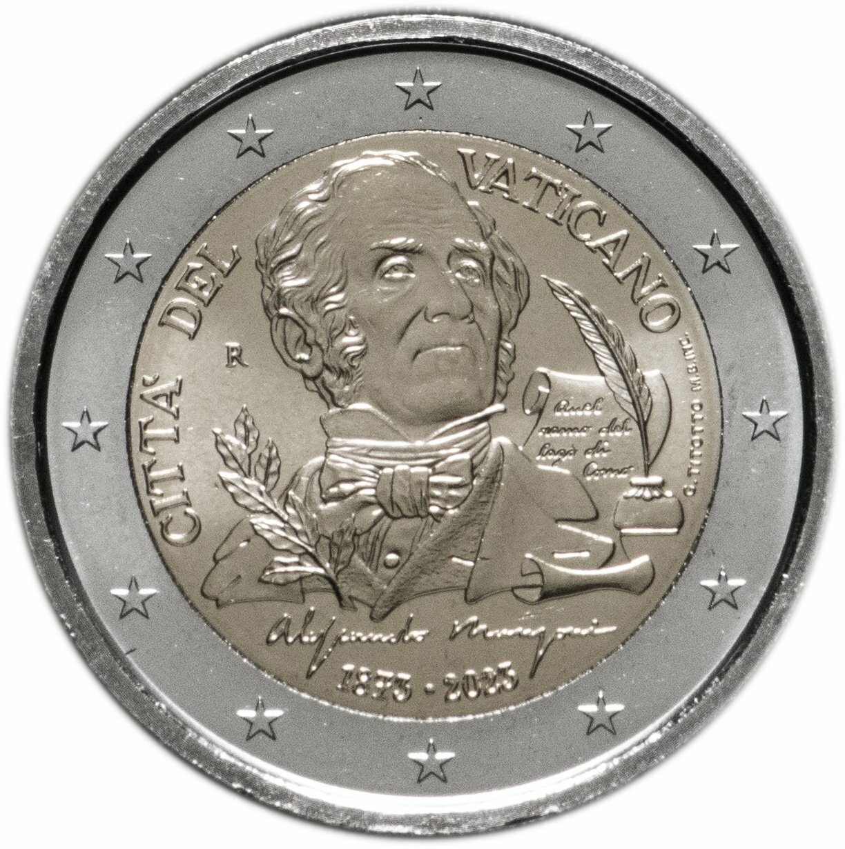 Ватикан 2 евро euro 2023 "150 лет со дня смерти Алессандро Мандзони" в буклете, Биметалл, в сохранности BUNC