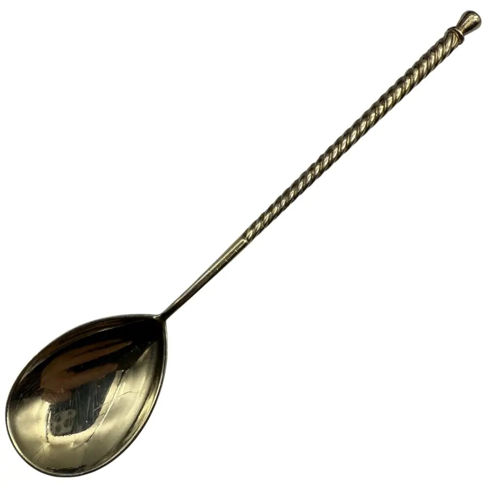 Ложка чайная "Спираль и цветок", 12.5 см, серебро 0.875, 1953 г. Артель Красный кустарь (АКК3), СССР