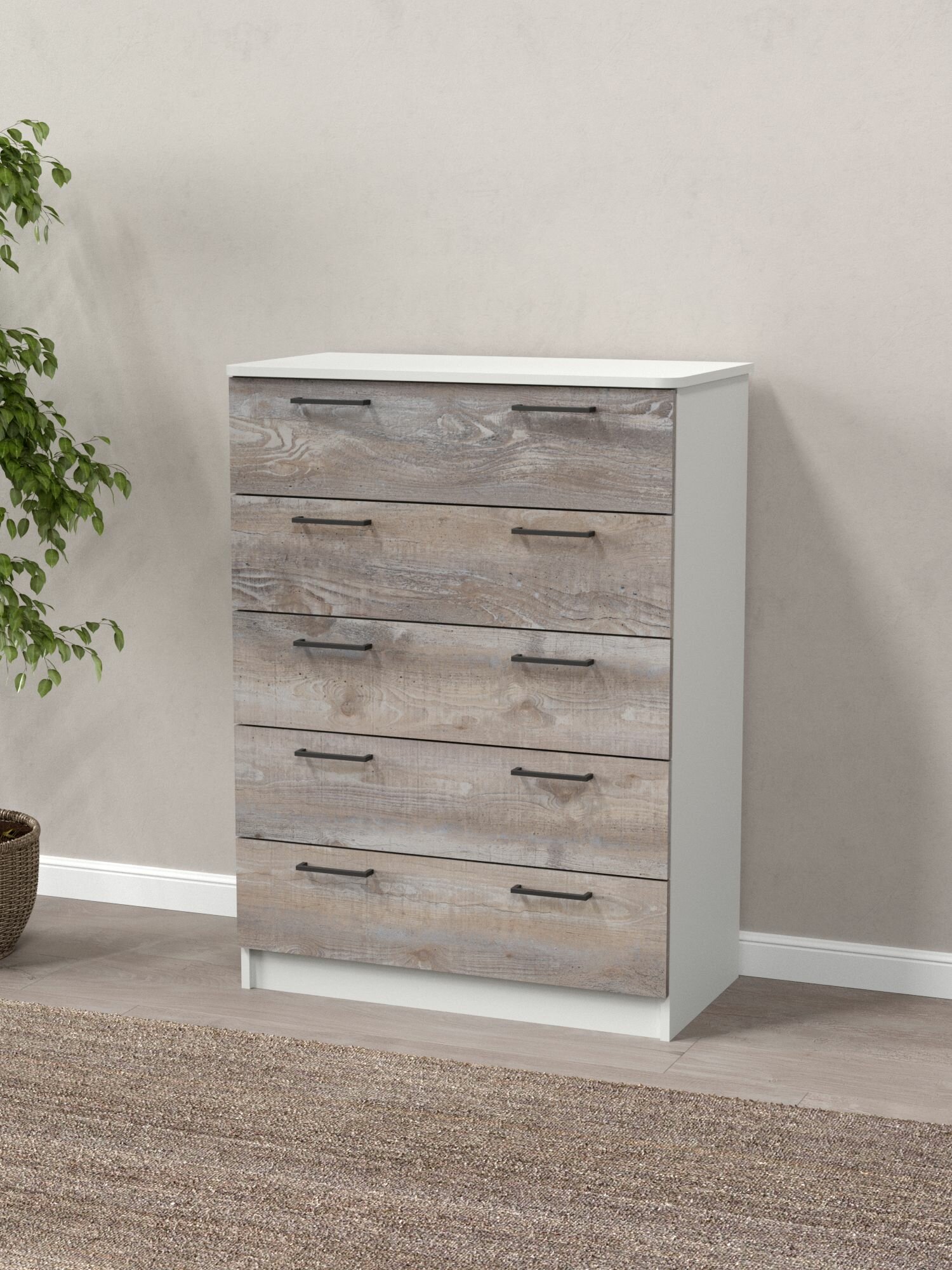 InHouse Комод Весна 5 Белый/Рокпорт 85х54х91, фасады ЛДСП