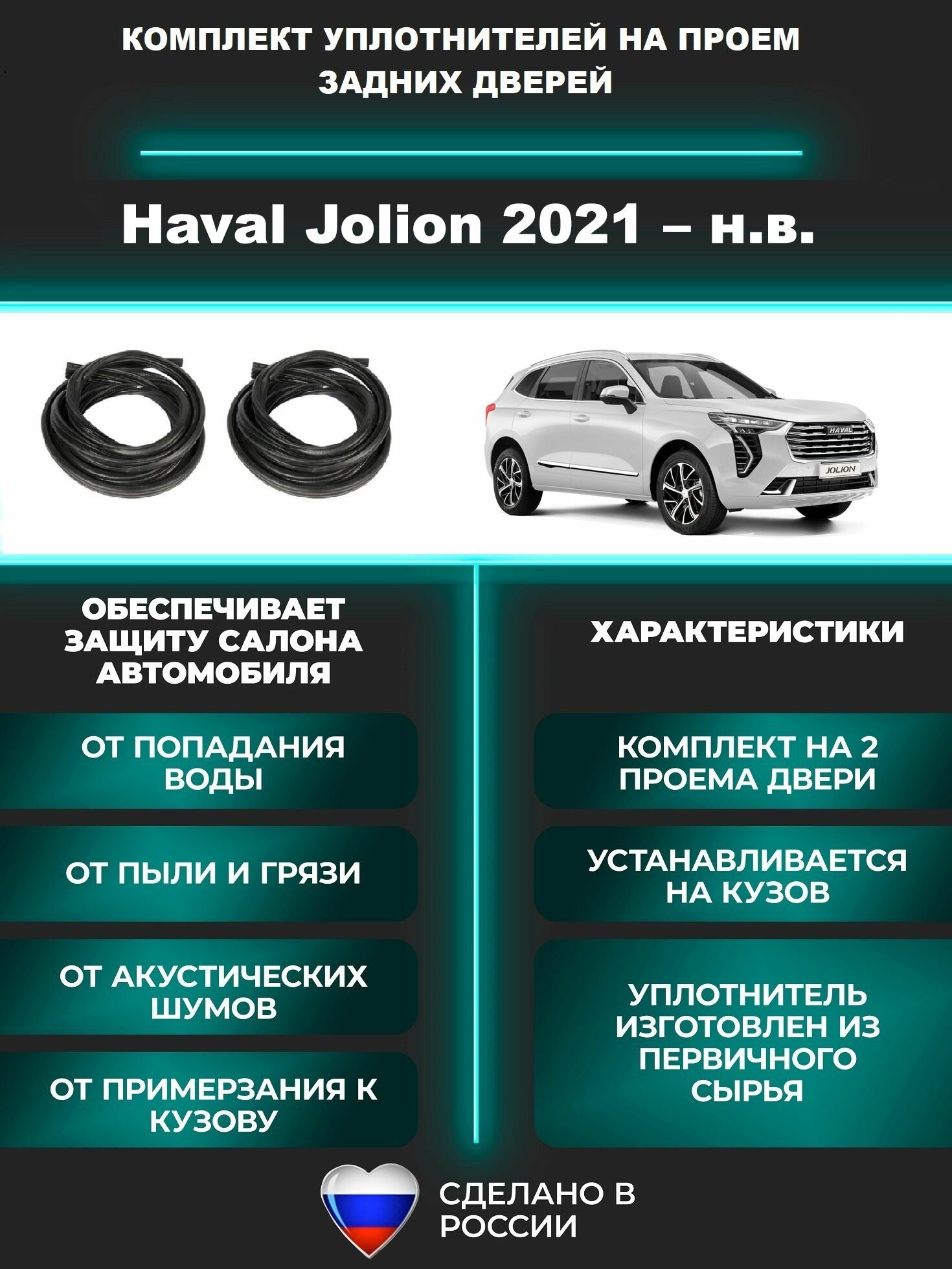 Комплект уплотнителей проема задних дверей для Haval Jolion 2021-н. в, Хавэйл Хавал Джолион - 2 штуки