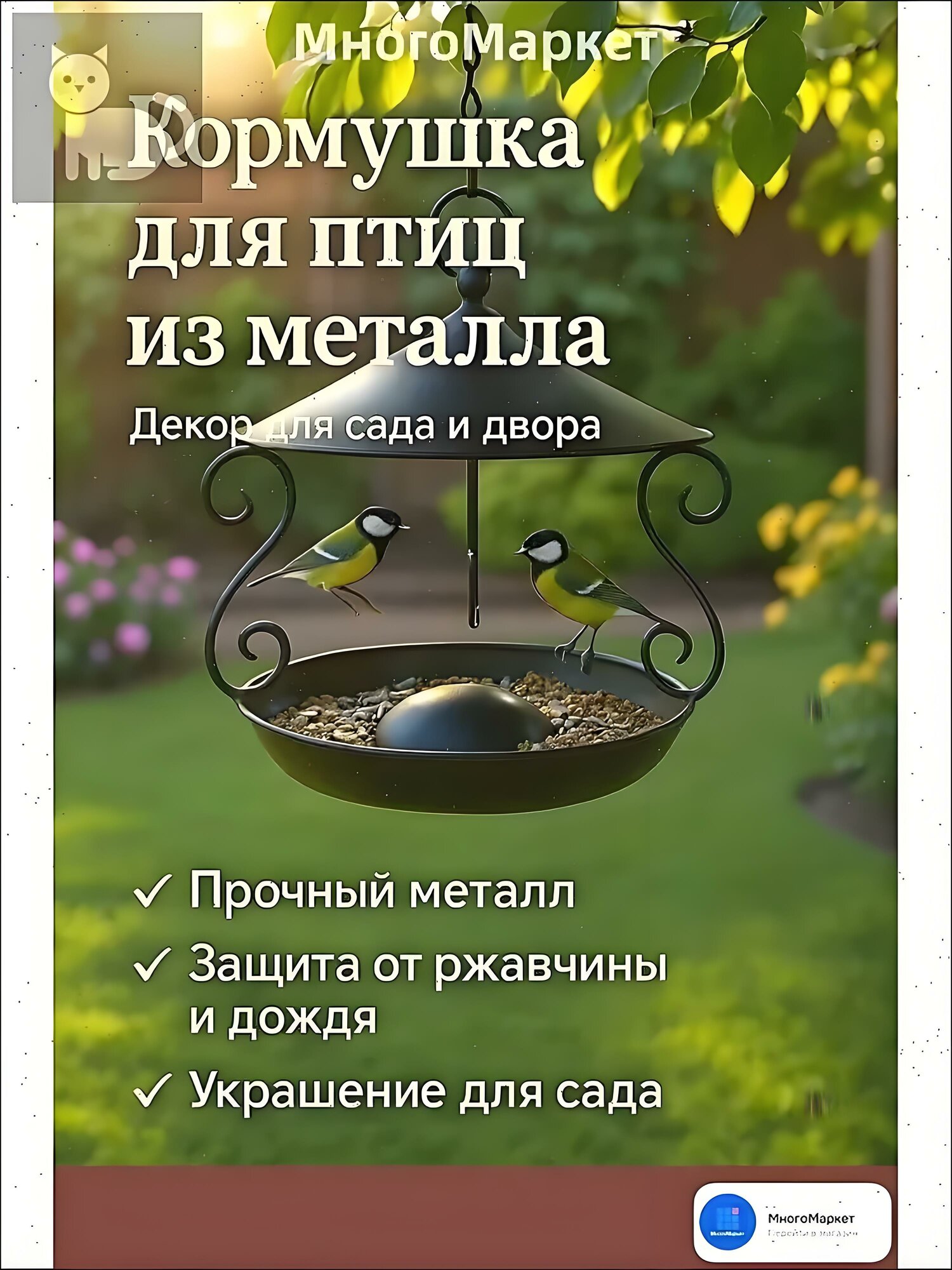 Подвесная металлическая кормушка для диких птиц, всепогодная, для сада и балкона