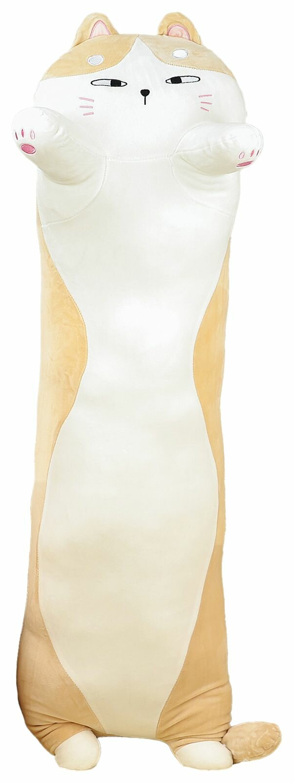 Мягкая детская игрушка "Кот", длинная игрушечная подушка-батон из синтепона, большая плюшевая набивная зверушка, аксессуар для интерьера, подарок для детей и взрослых, 110 см, цвет бежевый