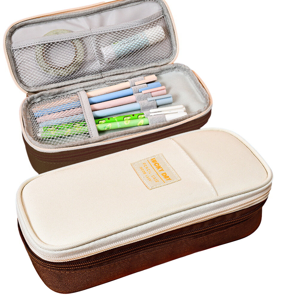 Чехол для карандашей, Большая вместимость, Материал: Плотно ткань, Полиэстер, Цвет: Желтый, Розовый, Коричневый, Желтый 2, Размер: 22.5x10.5x60мм, Пакет: 1 шт.