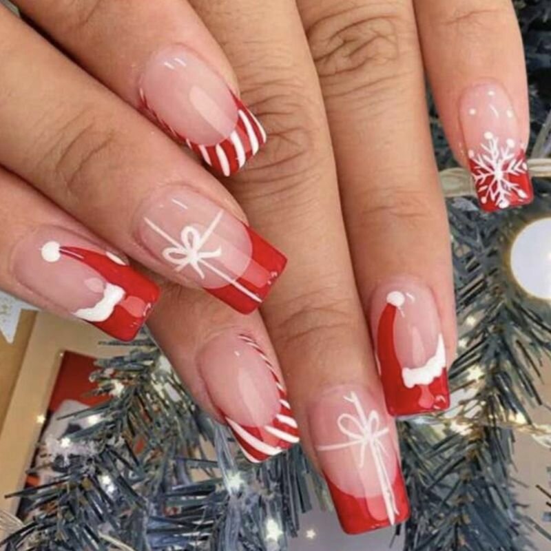 Рождественские украшения в красную и белую полоску для нейл-арта fresh nail