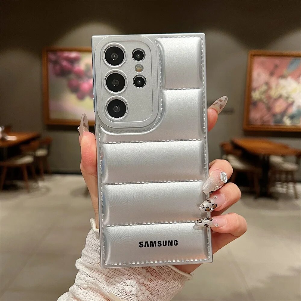 Samsung Роскошный пуховик Мягкий чехол из ТПУ для S25 S24 S26 Ultra S23 ForSamsungS25Ultra, Siliver