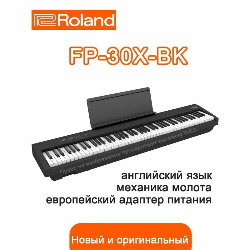 Цифровое пианино ROLAND FP-30X-BK, С европейским адаптером питания, Инструкция на русском языке