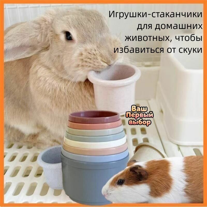 Стаканчики для сталкивания - игрушка грызунов: кролик, морская свинка, шиншилла, белка. умственного развития и стачивания зубов