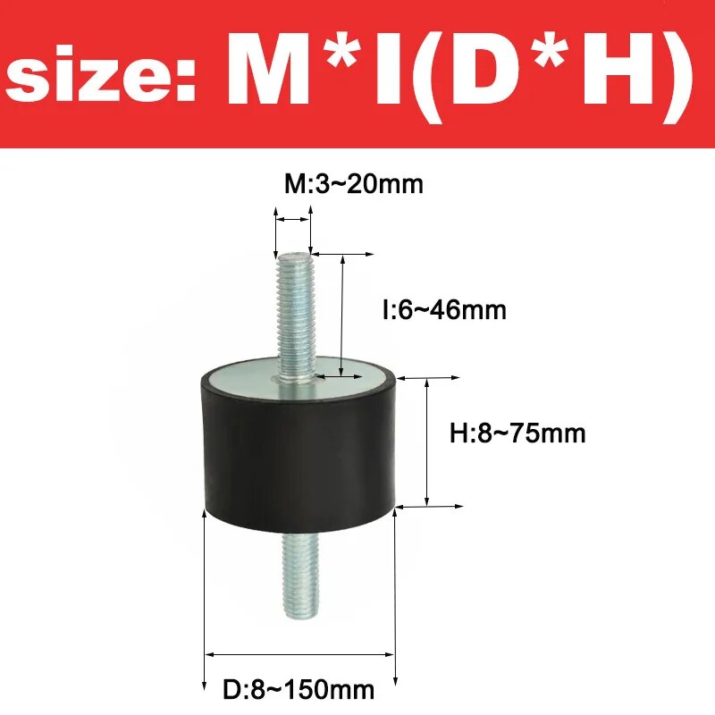 M3 M4 M5 M6 M8 M10 M12 M16 M20 Резиновый амортизатор с наружной резьбой Crash Pad VV-Type Демпфер Антивибрационное изоляционное крепление 1 шт.
