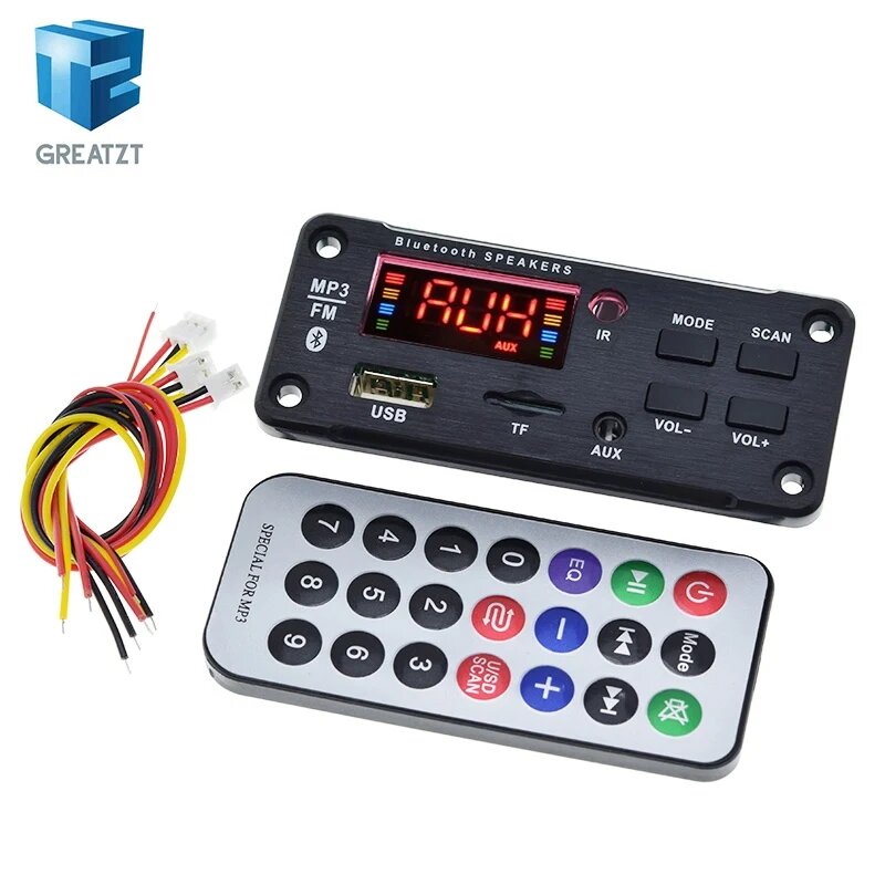 Плата декодера MP3 Цветной экран Bluetooth V5.0 Автомобильный MP3-плеер USB-модуль записи FM AUX Радио для динамика