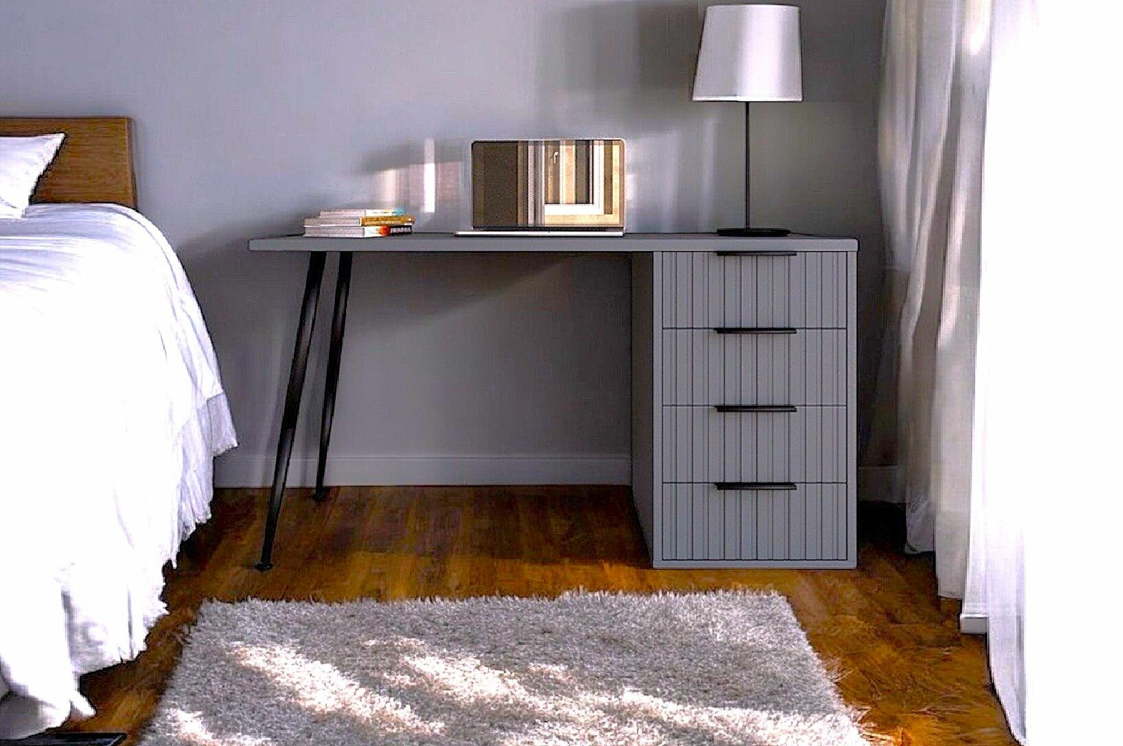 Стол письменный в кабинет 4ящика Лофт Вельвет ПВХ графит софт, опора конус чёрный